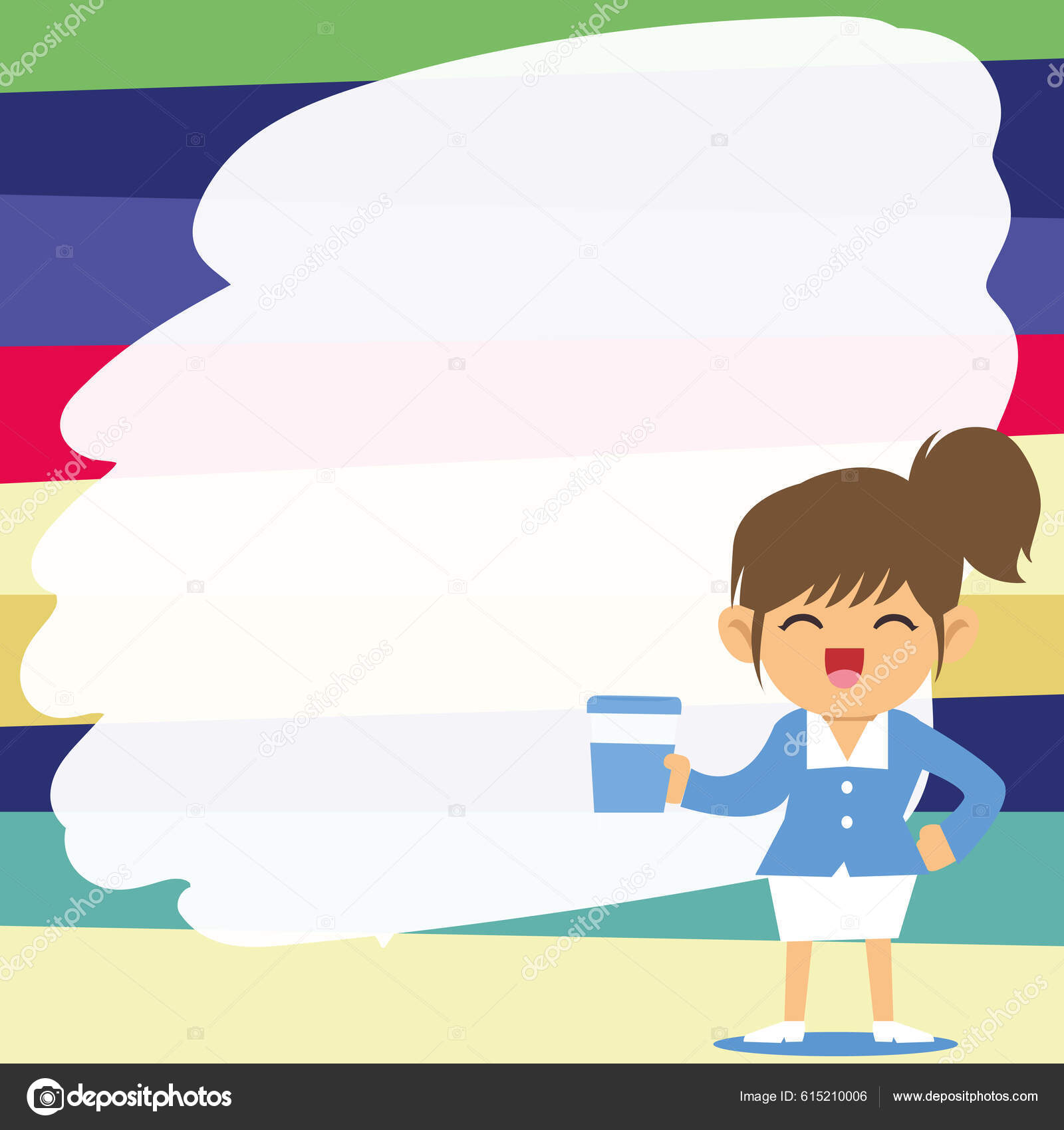 Instrutor Desenho Apontando Vara Whiteboard Enquanto Segurando Cup ...