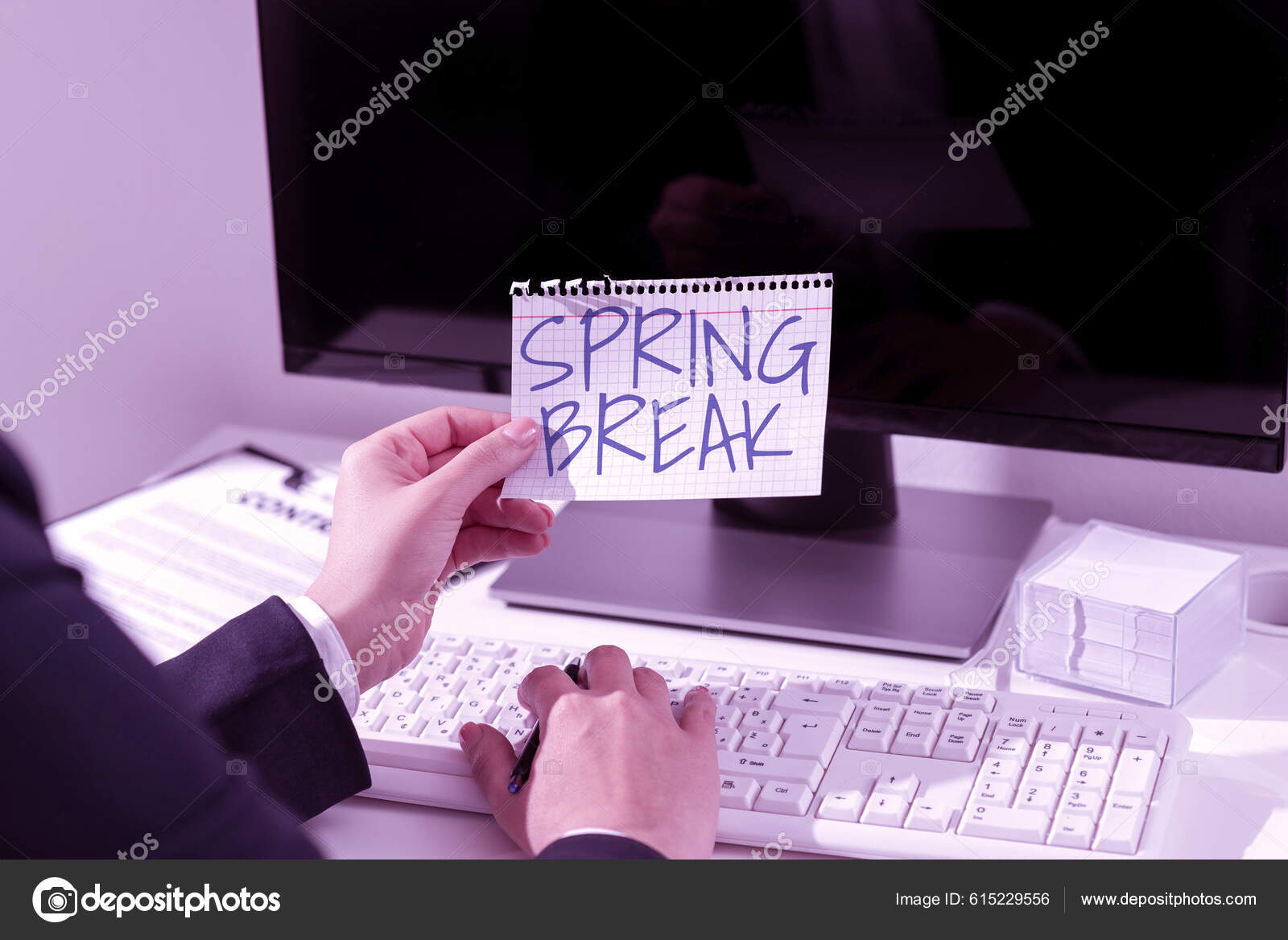 Hand Writing Sign Spring Break Word Vacation Period School Universities ...