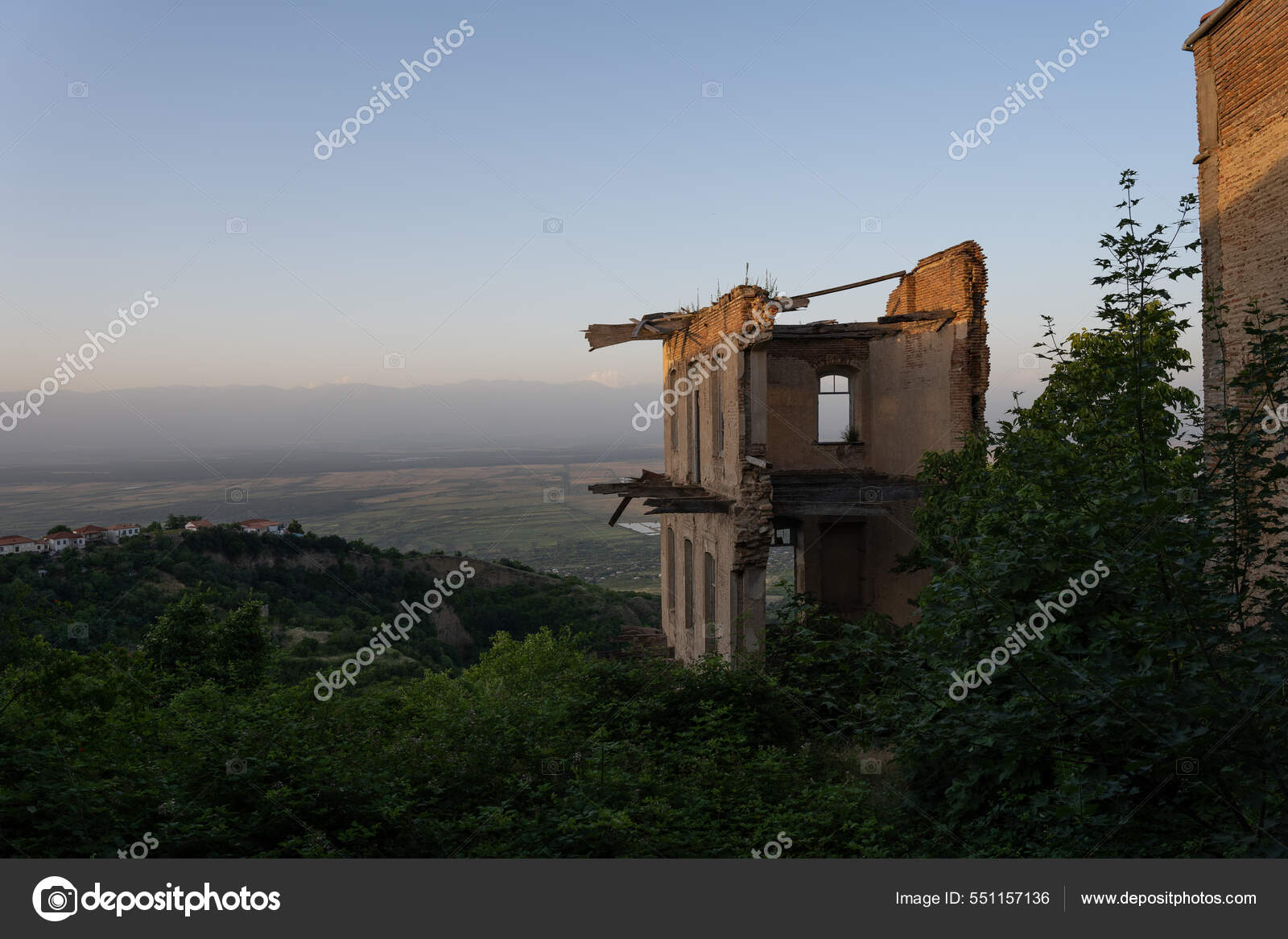 Old Large Stone Brick Building Has Already Halved Been Overgrown Stock ...