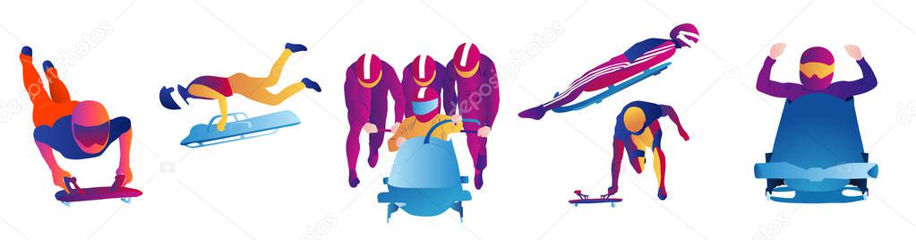 Ilustraci n de dibujos animados de un hombre abstracto montando un trineo de dos tiras sobre un ...