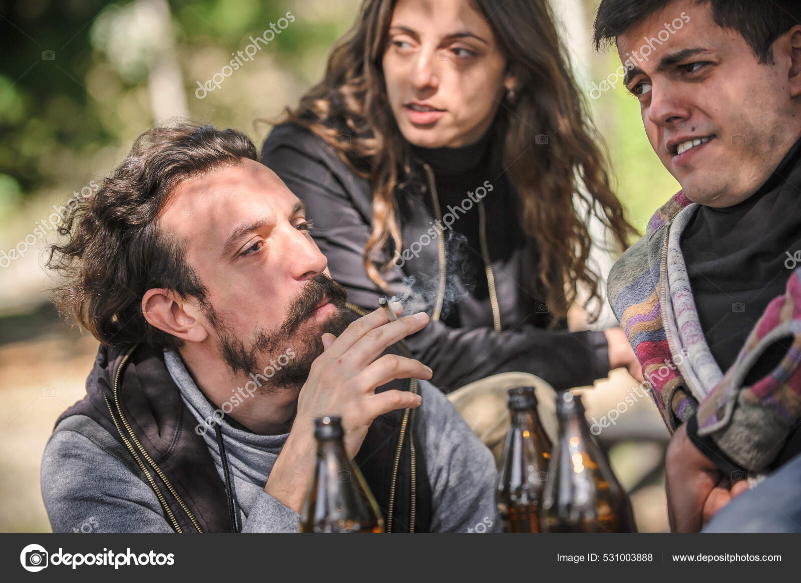 Group Relaxed Smiling Happy Young Friends Female Male Smoking Cannabis ...