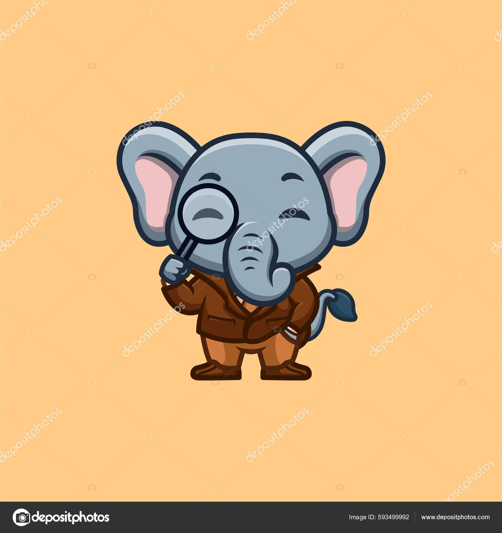Elephant Detective Cute Creative Kawaii Cartoon Mascot Logo Stock ...