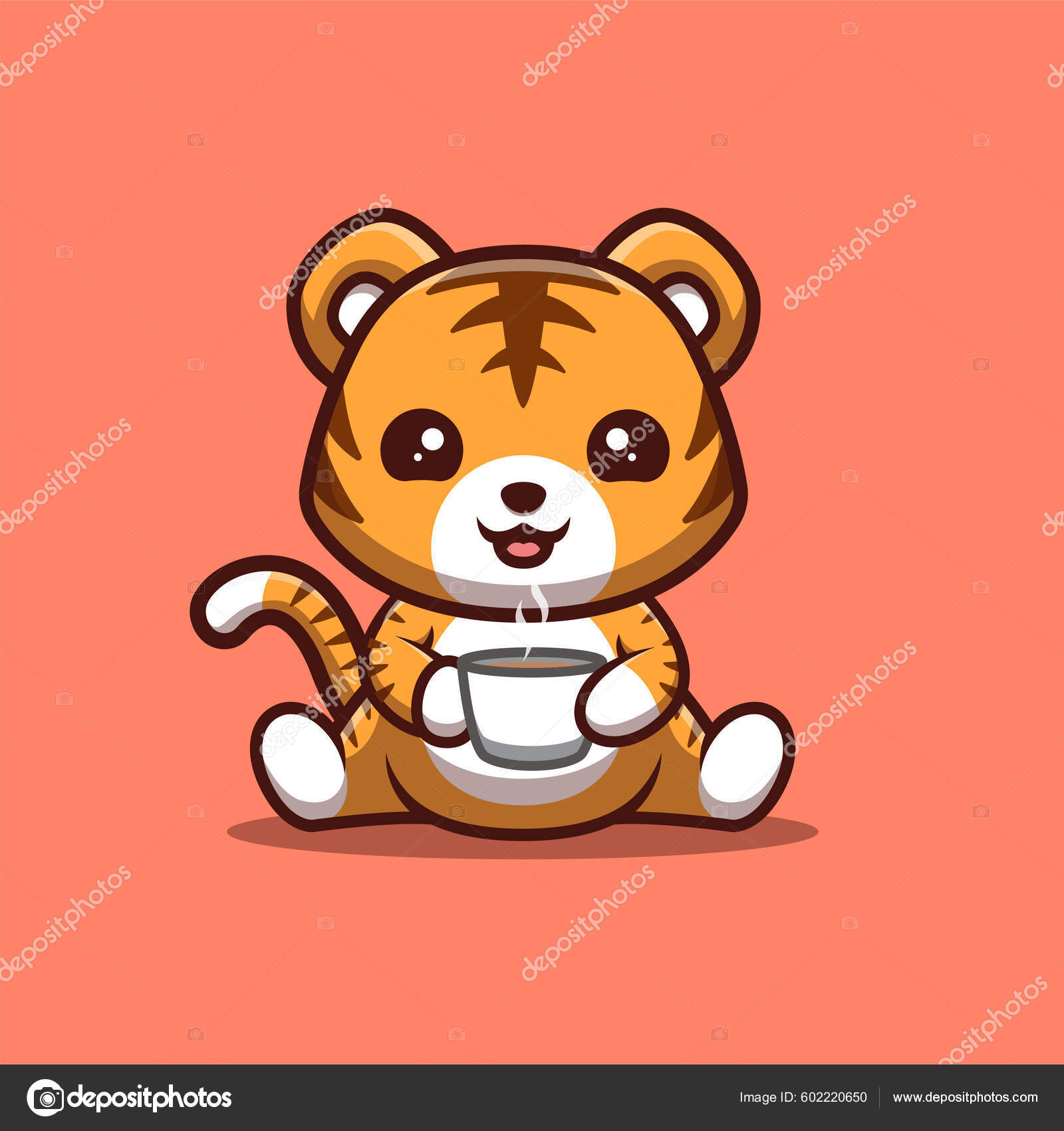 Tiger Drinking Coffee