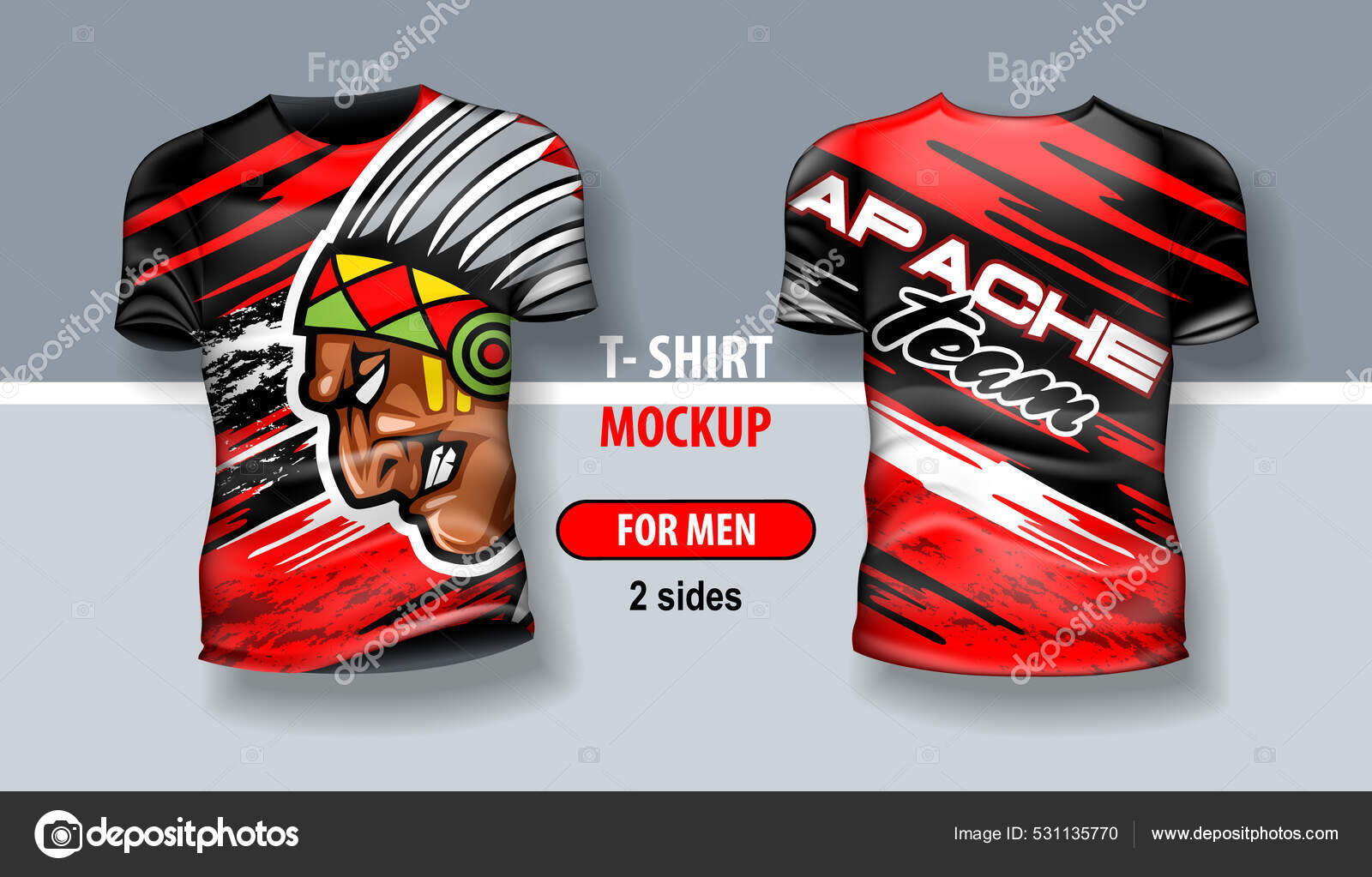 Shirt Man Front Back Apache Team Logo Mock Double Sided Stock Vector ...