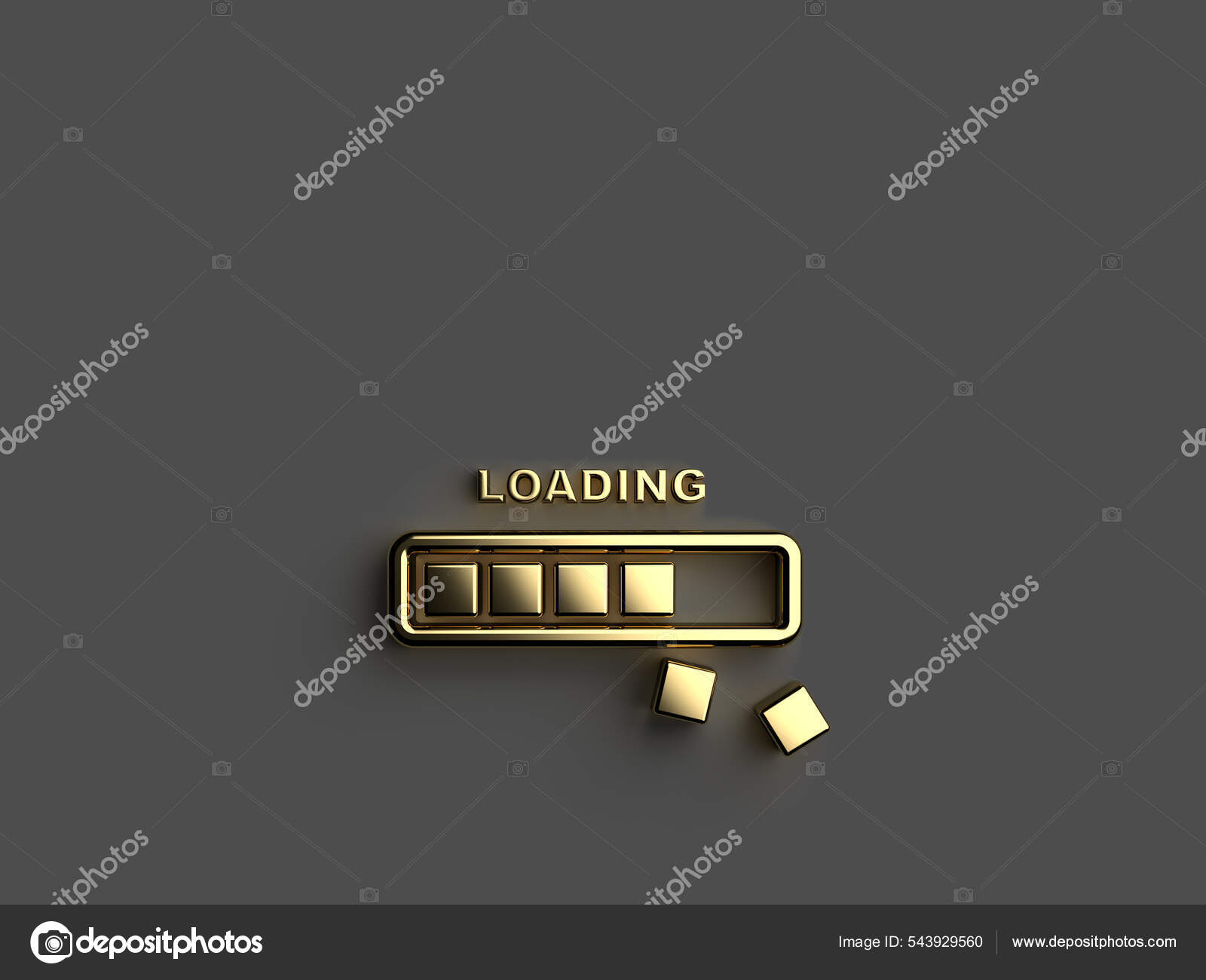 Render Loading Sign Gold Frame Golden Cubes Black Background Stock ...