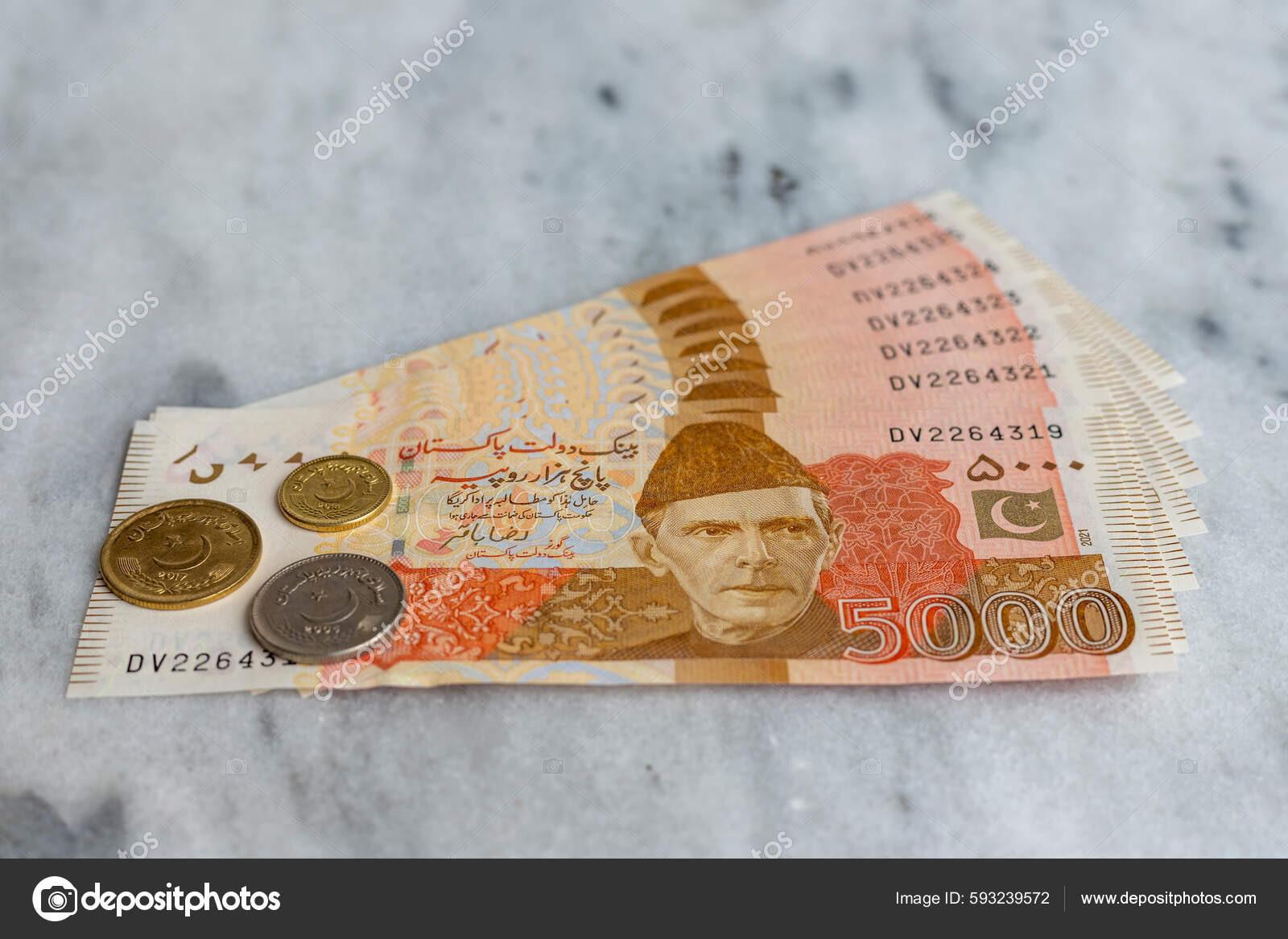 New Banknotes Pakistan 5000 Rupees Coins Selective Focus — Stock Photo ...