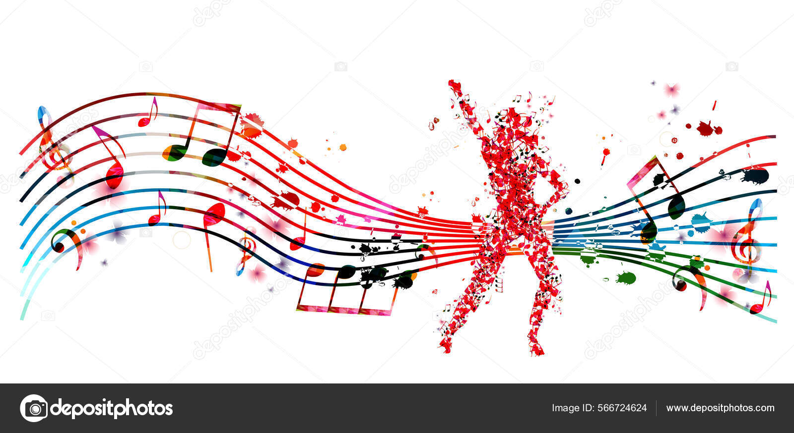 Woman Dancing Made Musical Notes Red Musical Notes Dancer Performer ...