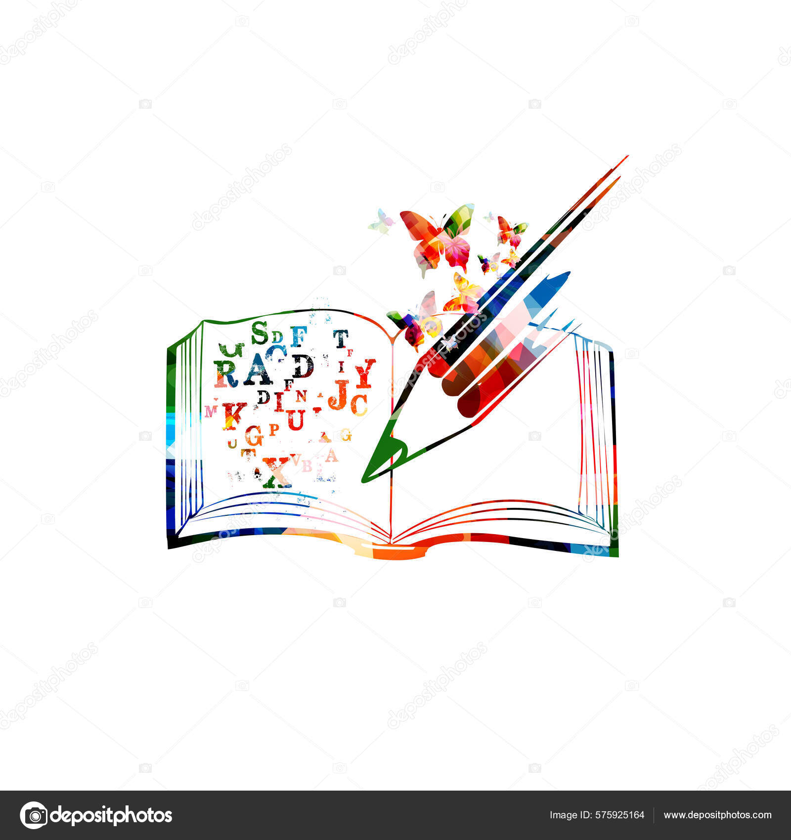 Colorful Illustration Pencil Writing Book Alphabet Creative Writing ...