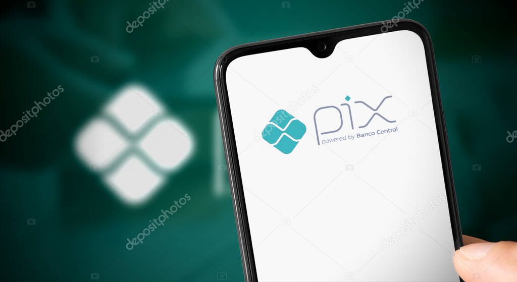 Logo de la aplicación Pix en la pantalla del teléfono inteligente. 6 ...