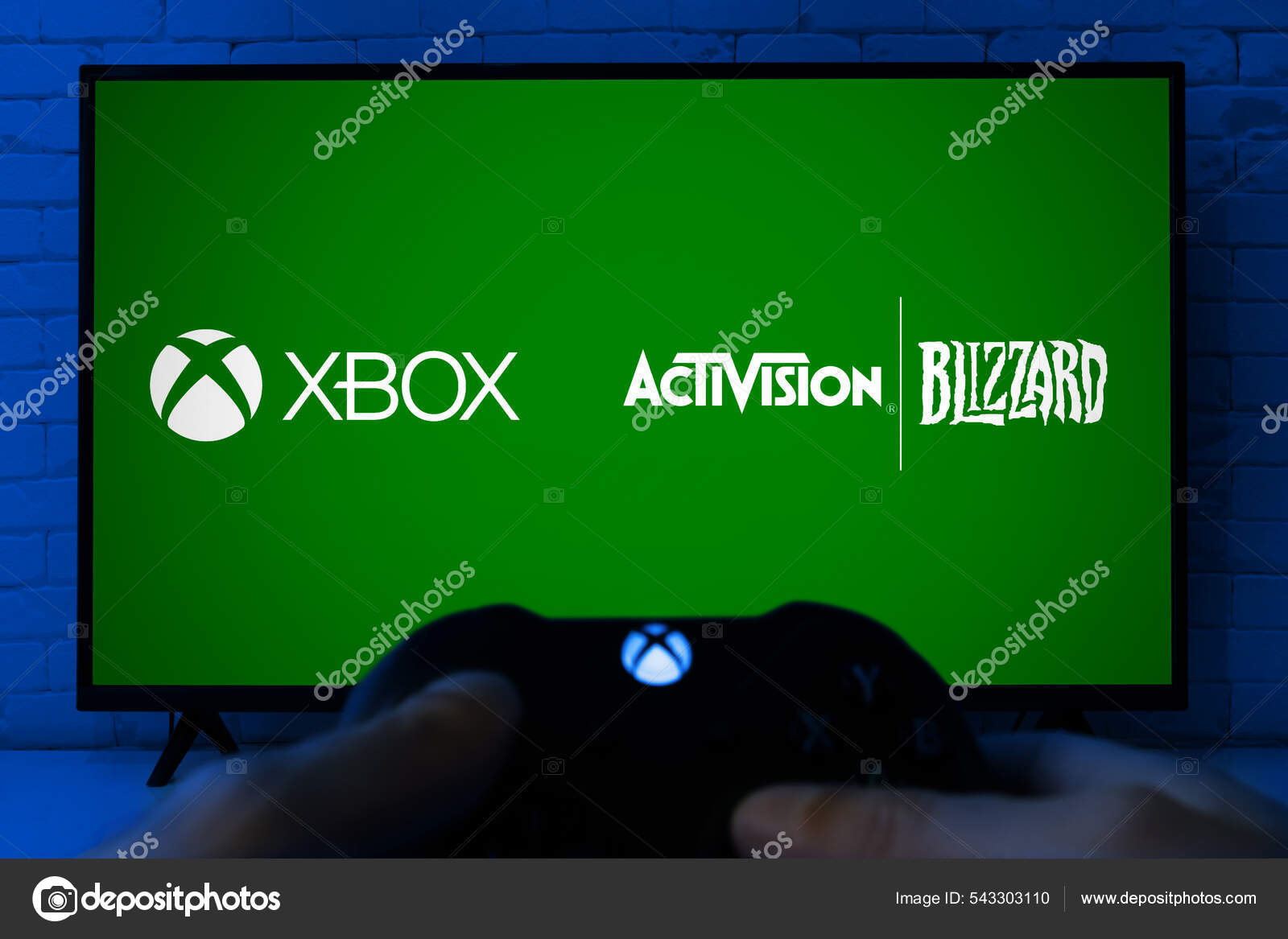 Controlador Juegos Xbox Delante Con Logotipo Xbox Activision Blizzard ...