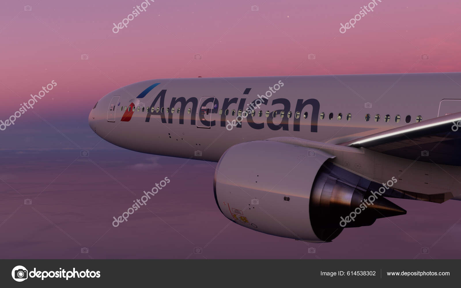 Boeing 777 300 American Airlines Flying Blue Sky Oct 2022 — Stock ...