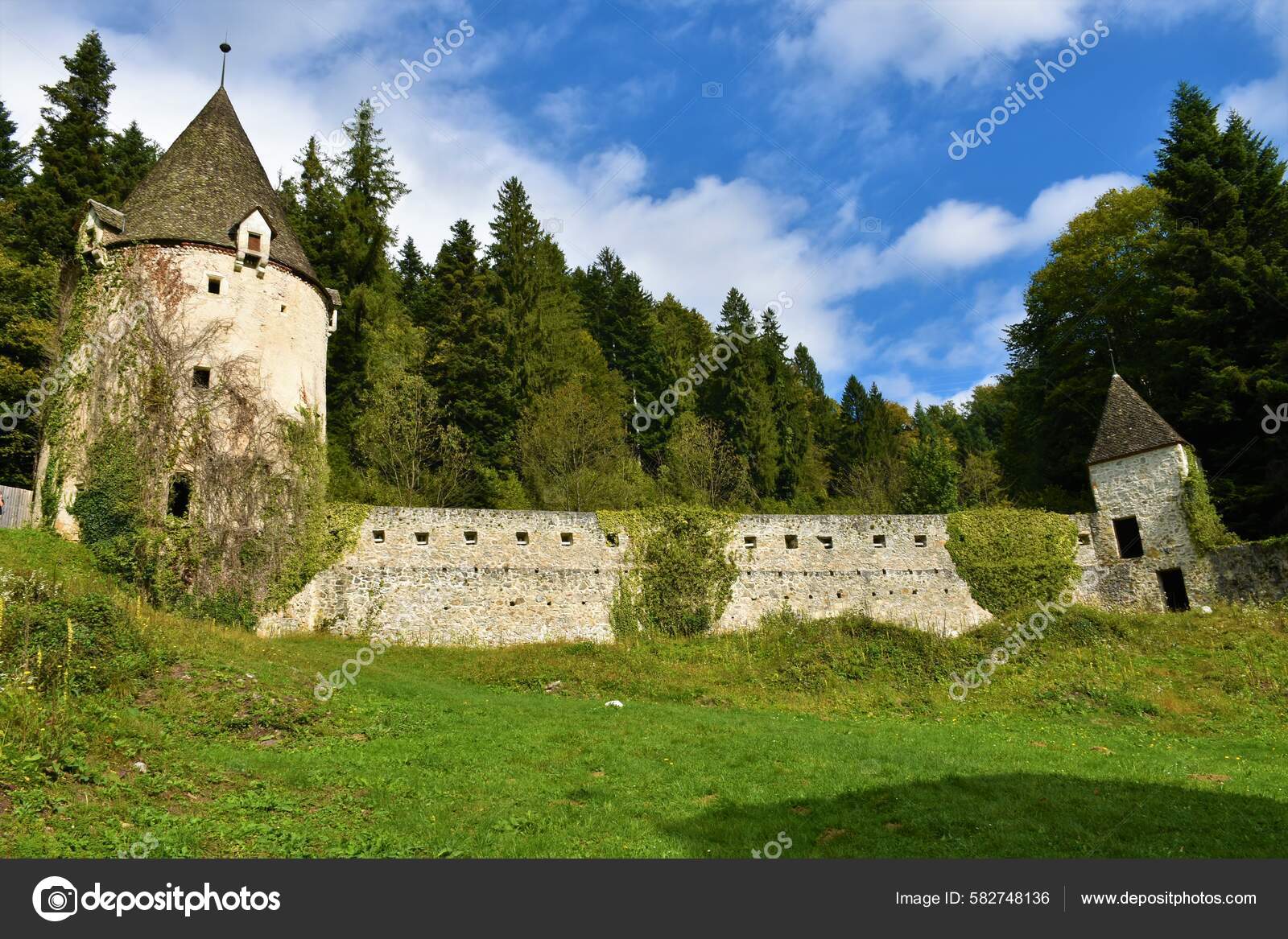 Medieval Castle Wall Tower Each Side Forest Zicka Kartuzija Slovenske ...