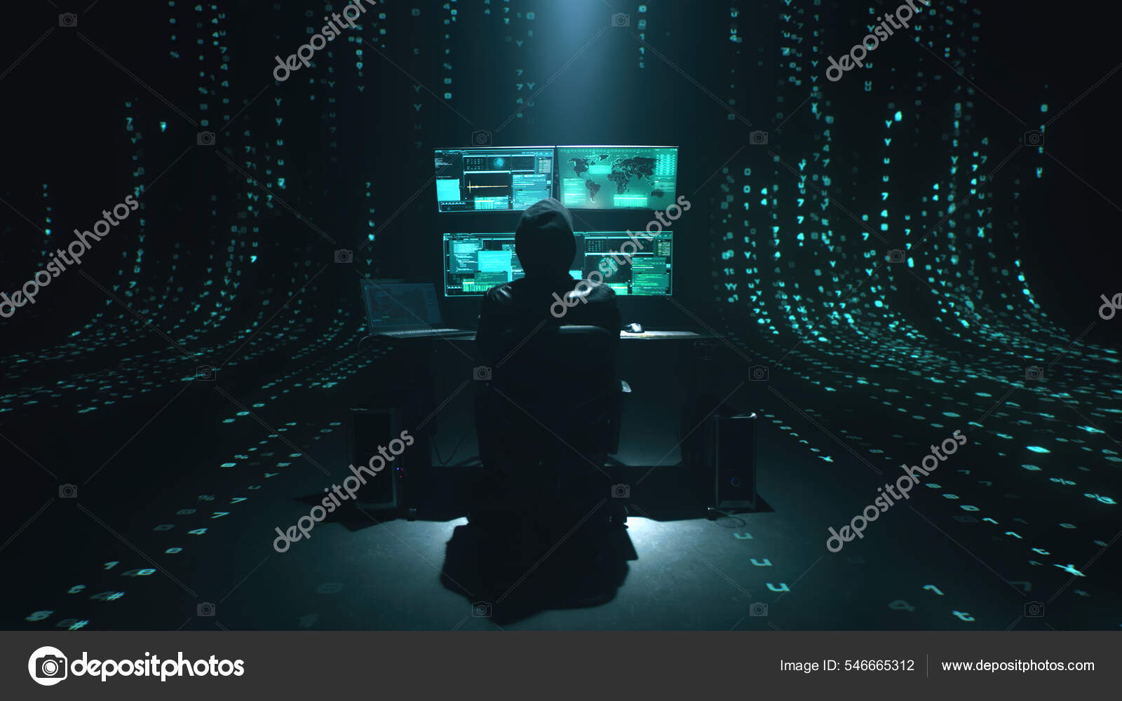 Alone hacker in dark space Stock Photo by ©EvgeniyShkolenko 546665312
