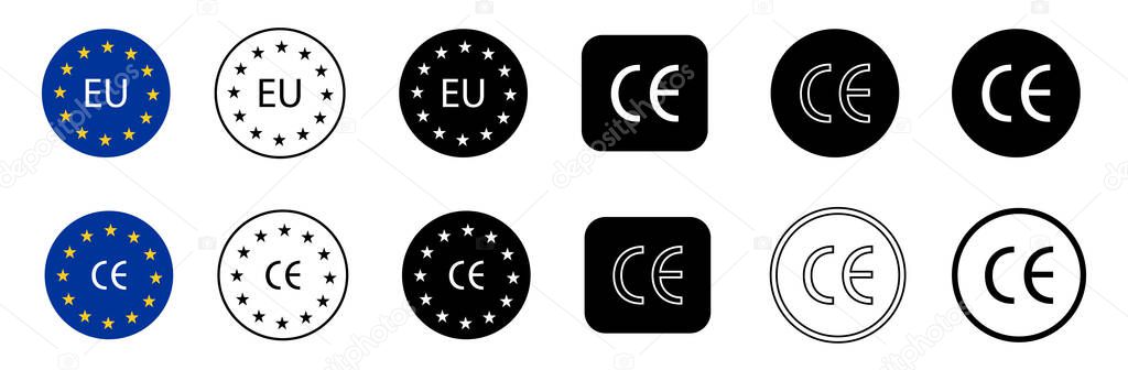 CE hizo etiquetas. Norma de calidad del producto. CE símbolos europeos. Logotipo de conformidad ...