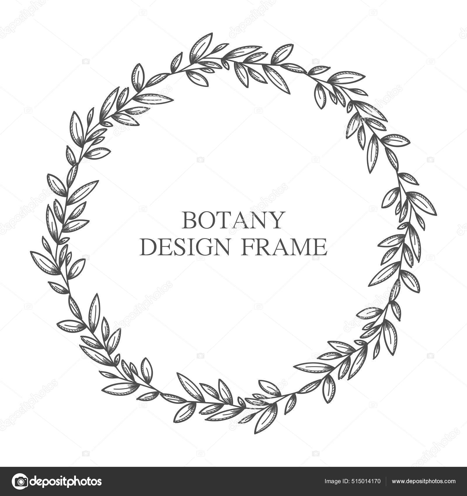 Geometric Flower Wreath Leaves Branches Botany Frame Isolated White ...