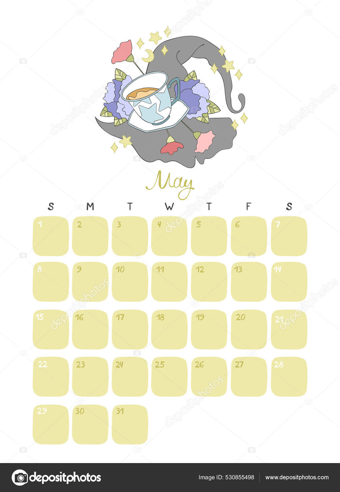 Witch Hat Calendar 2022 Month May Isolated Vector Objects White Stock ...