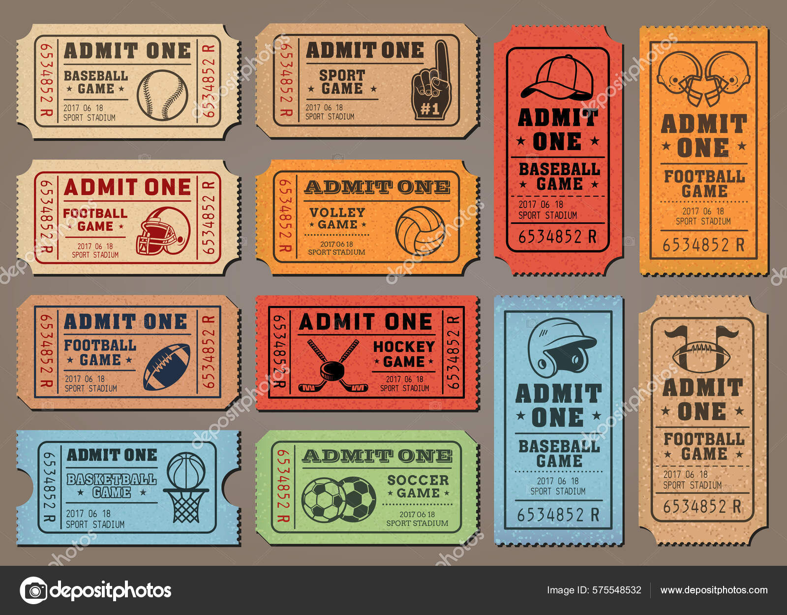 Mixed Sports Game Tickets Set Full Vector Retro Illustration Collection ...