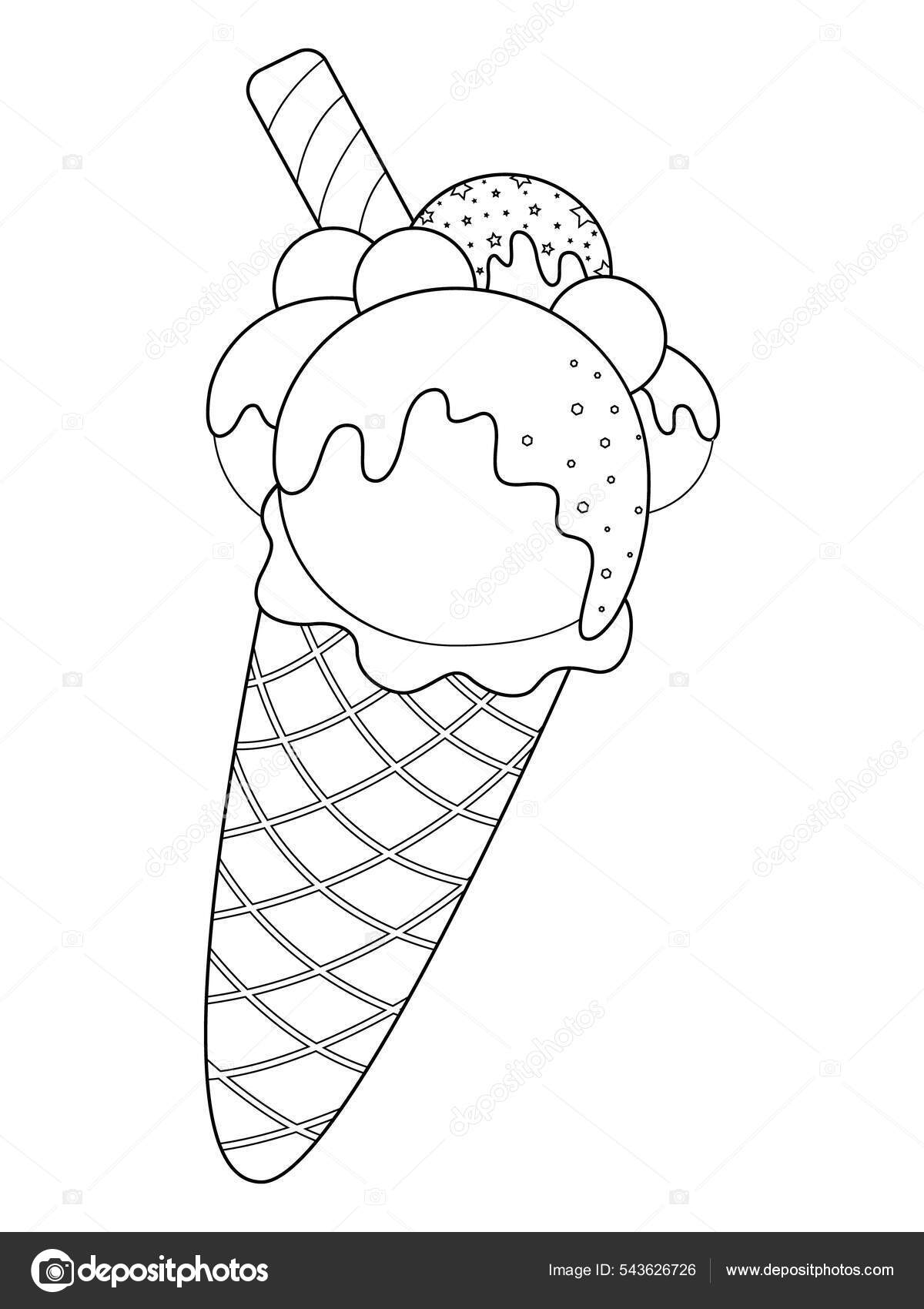 Halaman Mewarnai Sebuah Bola Krim Lezat Untuk Anak Anak Vektor Stok ...