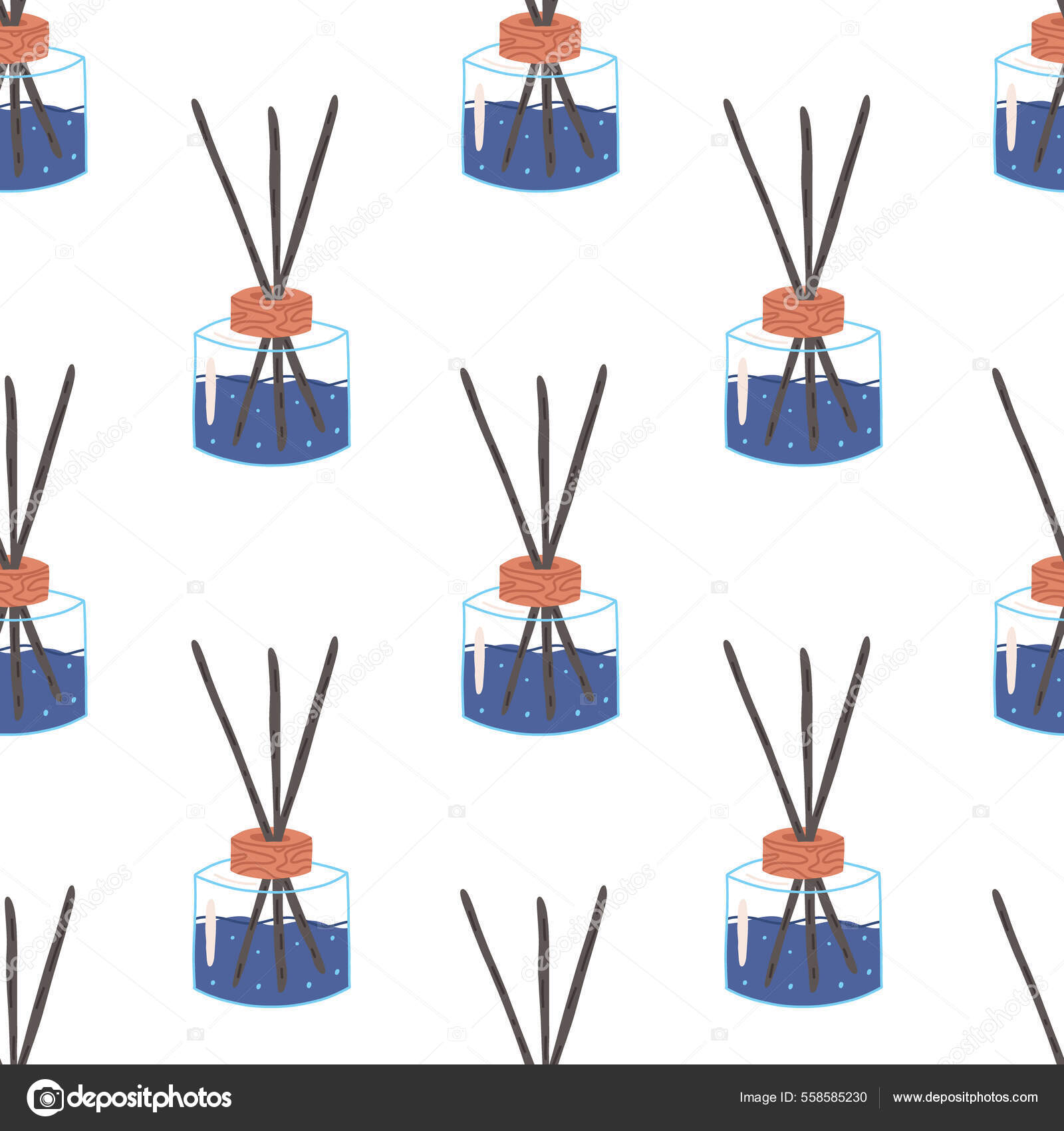 Aroma Diffuser Seamless Pattern Cartoon Flat Vector Illustration White ...