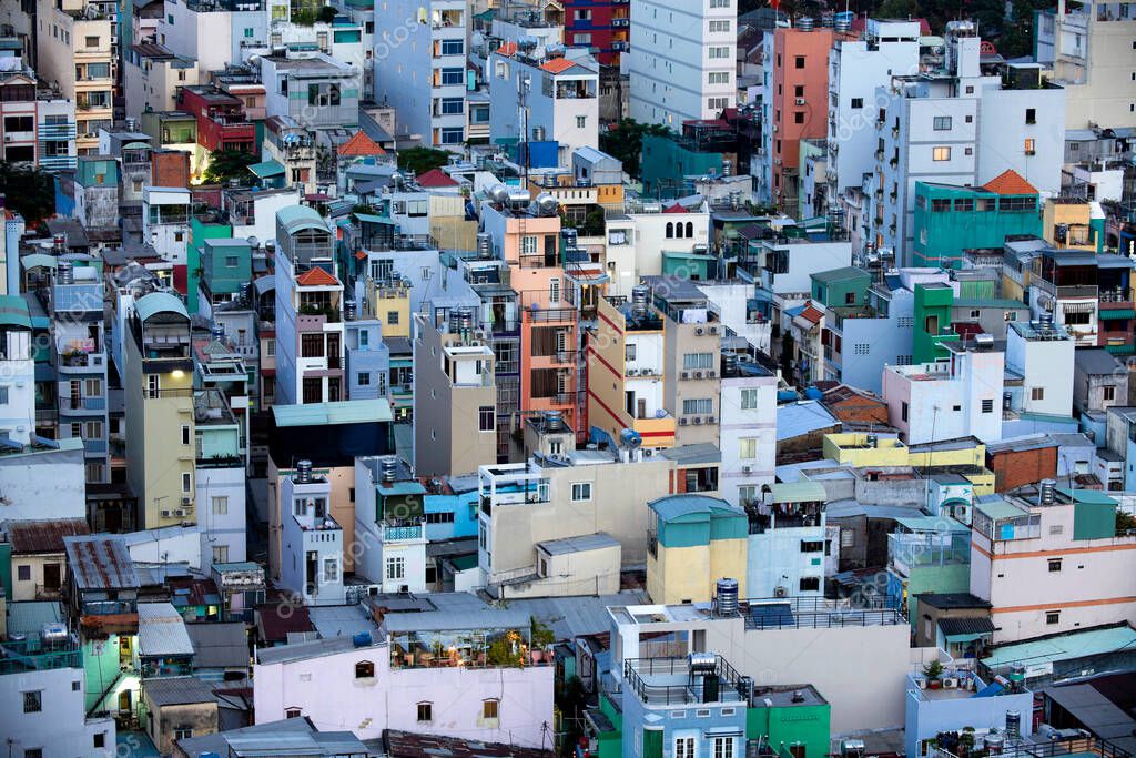 Densidad urbana abarrotada en la ciudad de Ho Chi Minh (anteriormente ...