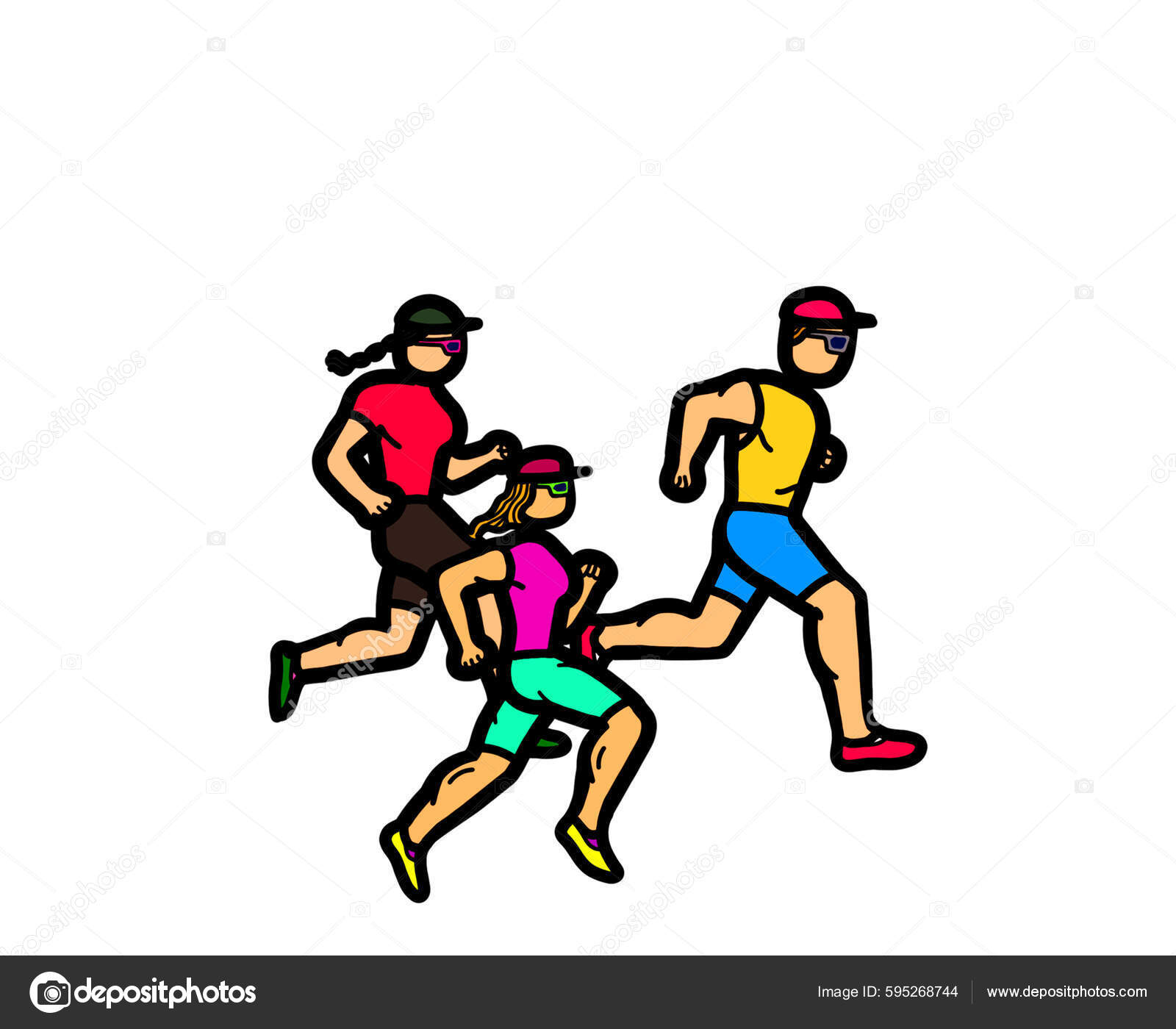 Group Three Athlete Running Marathon Race Outdoor Exercise Healthy ...
