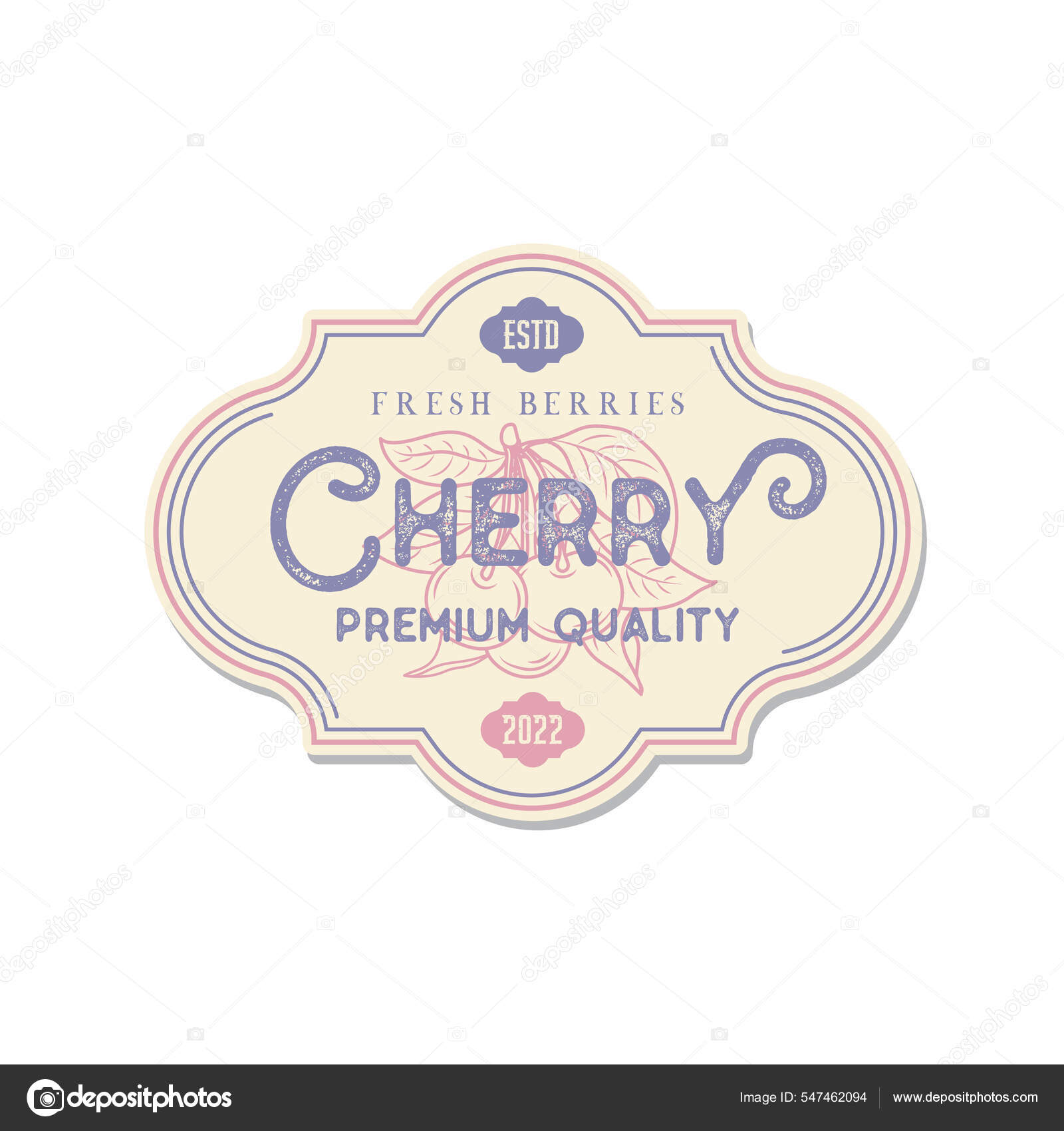 Cherry Abstract Vector Label Template. Hand Drawn Sketch Stock Vector ...