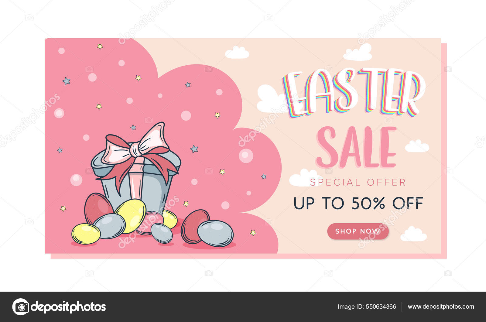 Easter sale vector banner design and template with colorful eggs and ...