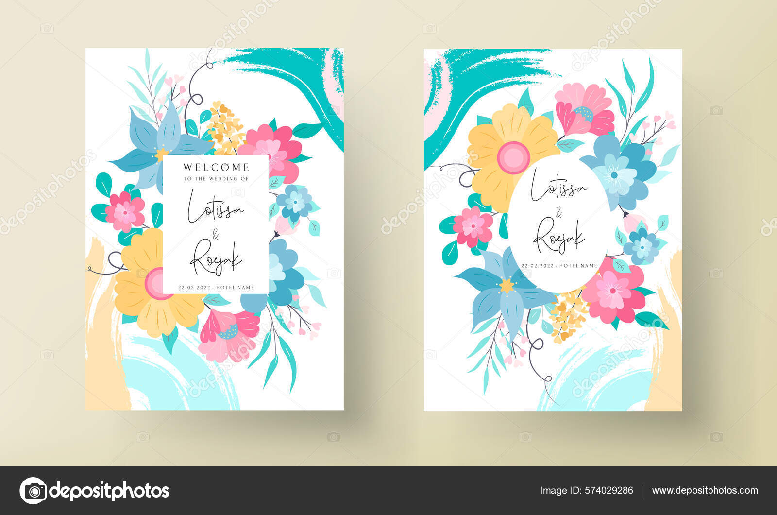 Beautiful Colorful Invitation Card Hand Drawn Floral Stock Illustration ...