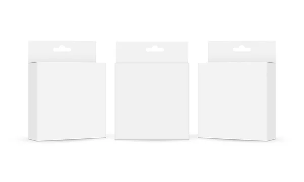Rectangular Hang Tab Boxes Mockups Front Side View Isolated White Stock ...