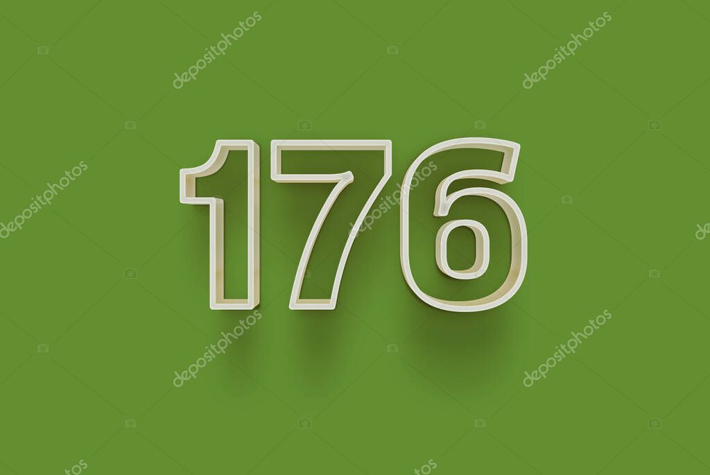 El número 3D 176 está aislado en un fondo verde para su oferta de ...