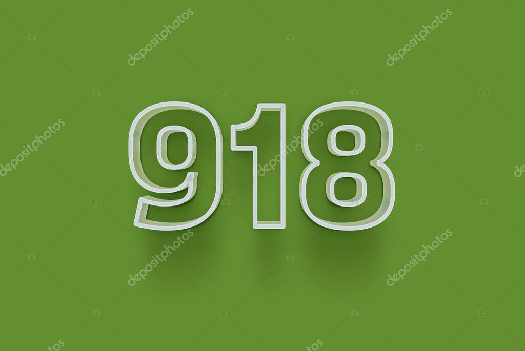 El número 3D 918 está aislado en un fondo verde para su oferta de ...