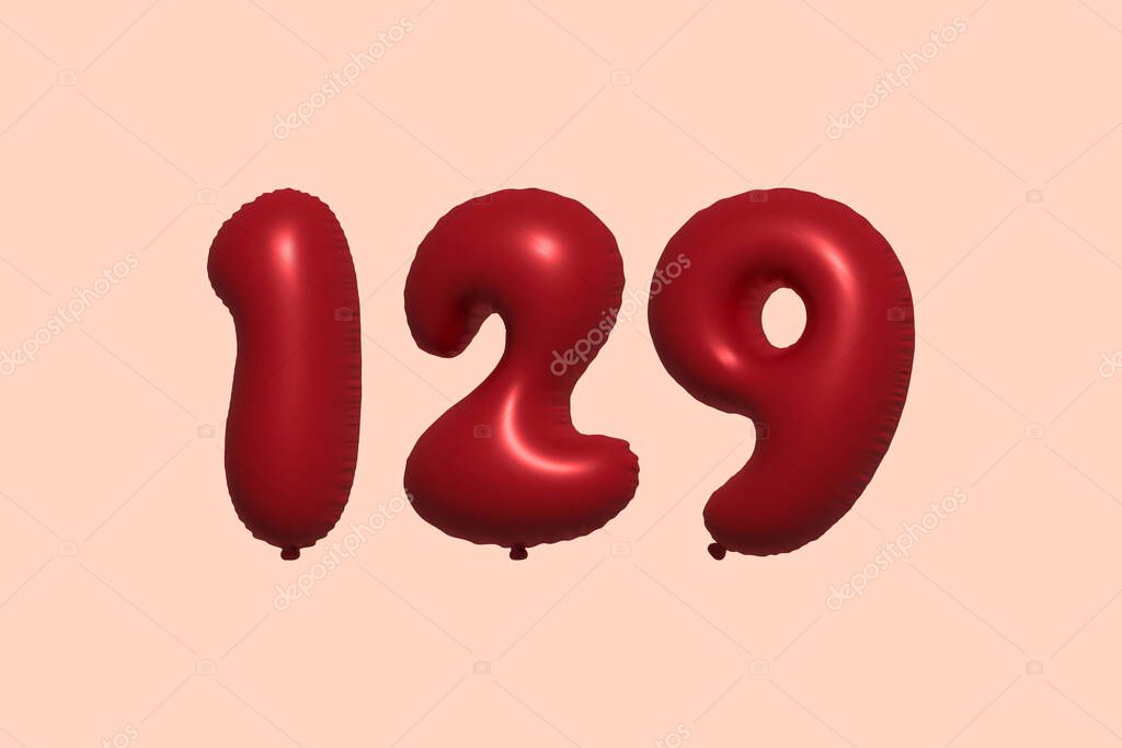 129 globo de número 3d hecho de globo de aire metálico realista ...