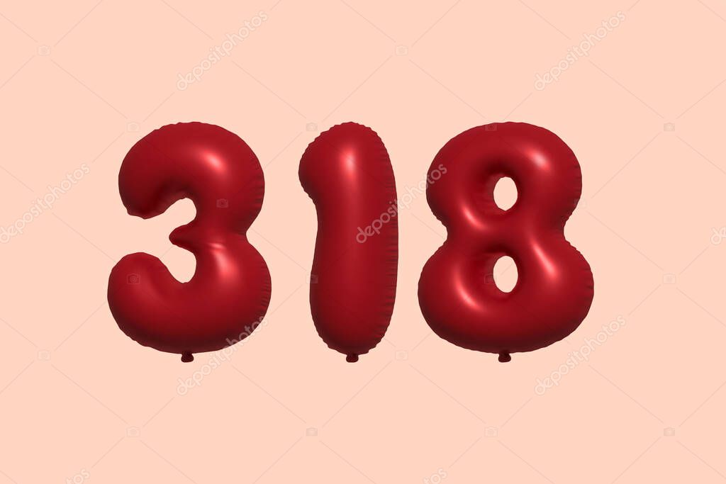 Globo de número 318 3d hecho de globo de aire metálico realista 3D ...