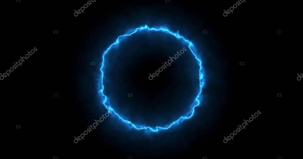 anillo de neón azul del rayo, la energía sobre un fondo negro. 3d image ...