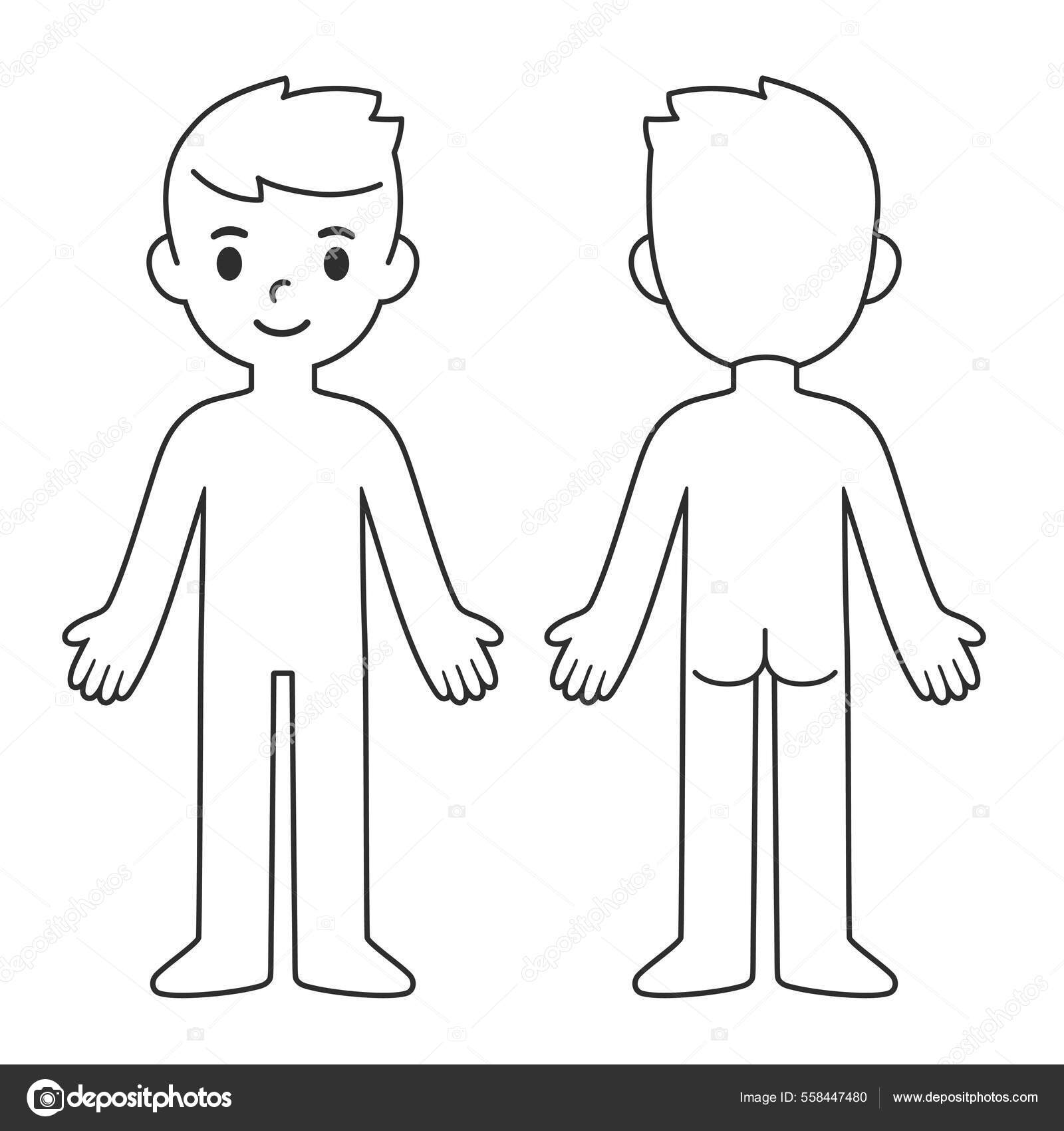 Cartoon Child Body Chart Front Back View Blank Boy Body Stock Vector ...
