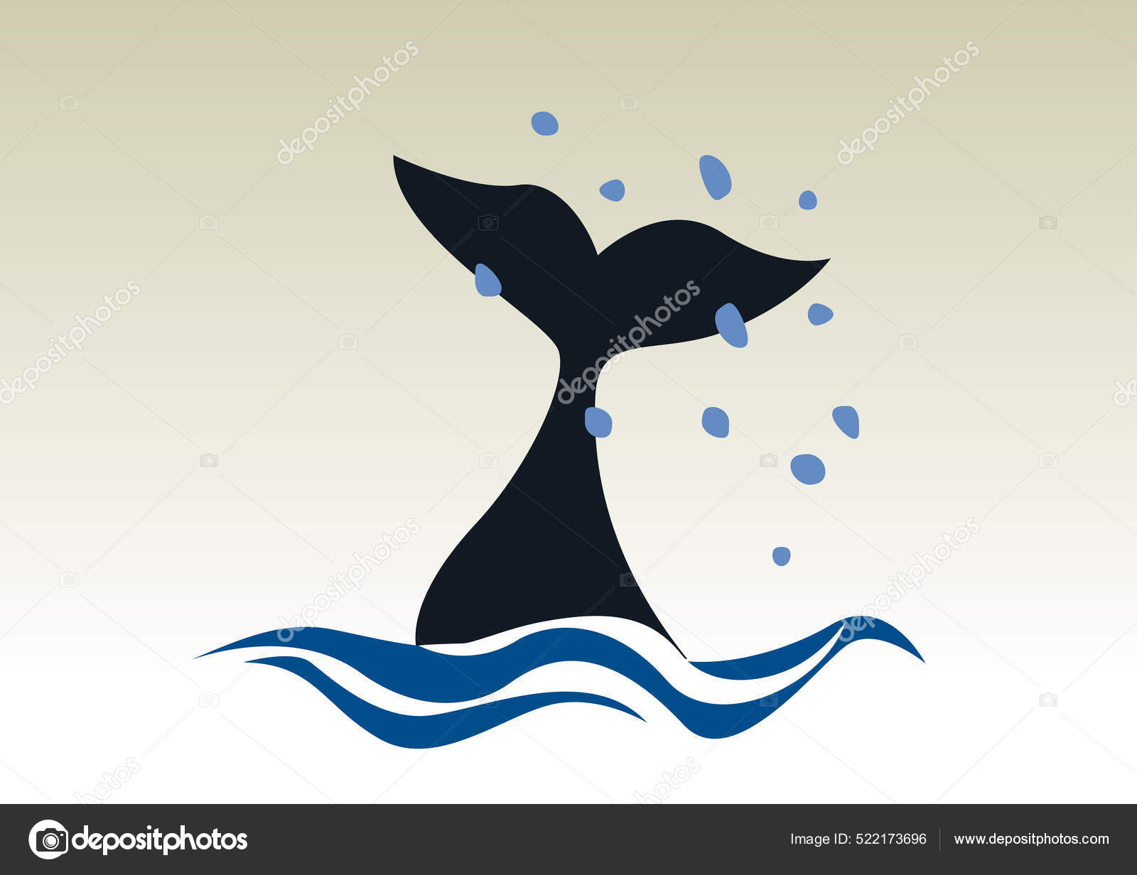 Whale Diving Splashes Sea Tail Drops Water Retro Vector Background ...