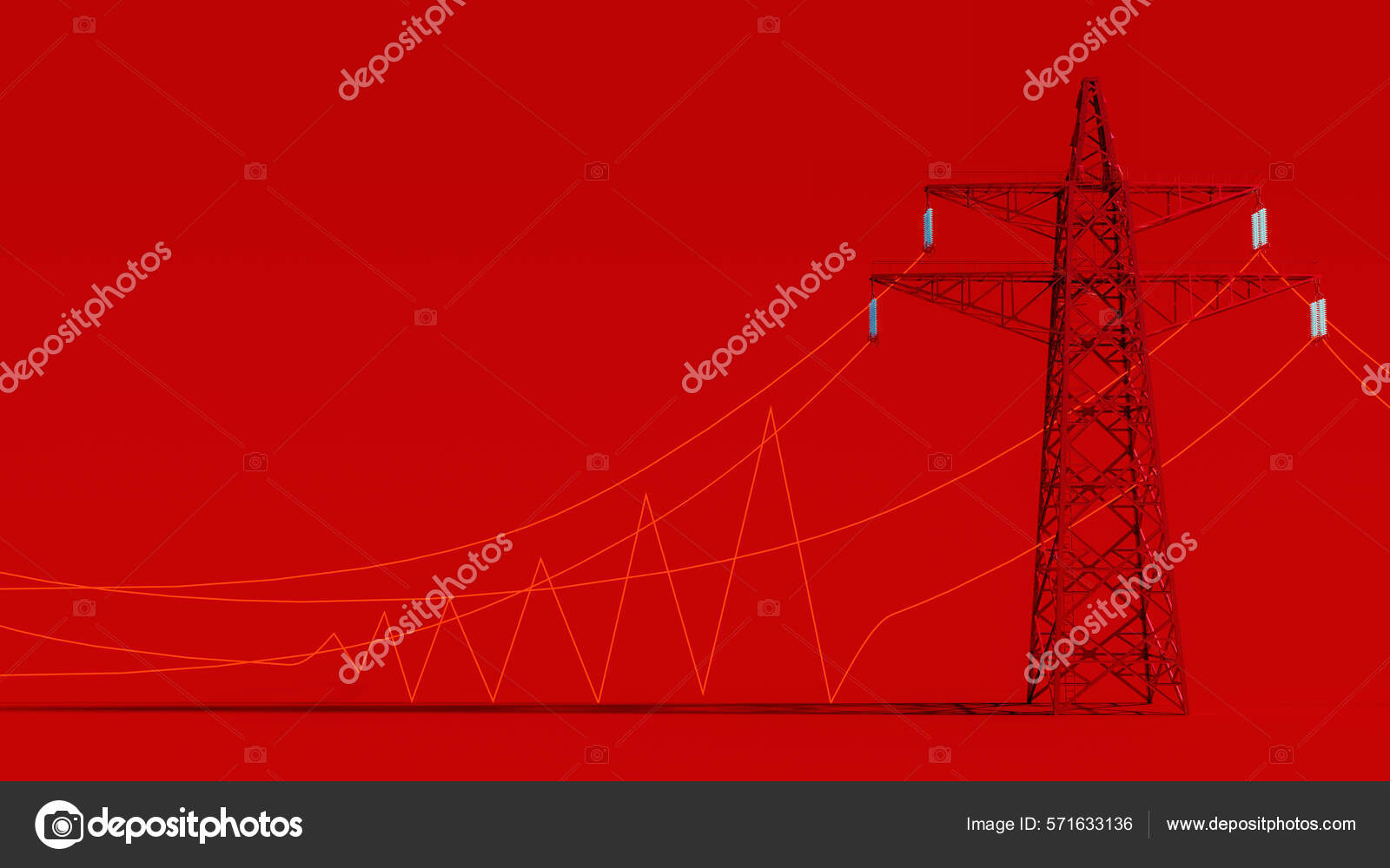Transmission Line Red Background Current Costs Rising Concept Rendering ...