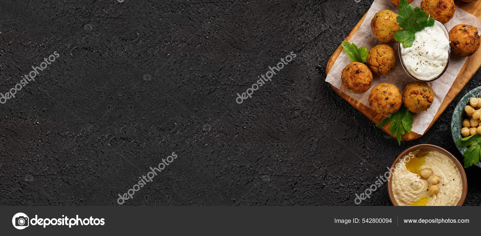 Traditional Oriental Chickpea Deep Fried Falafel Wooden Board Tzatziki ...