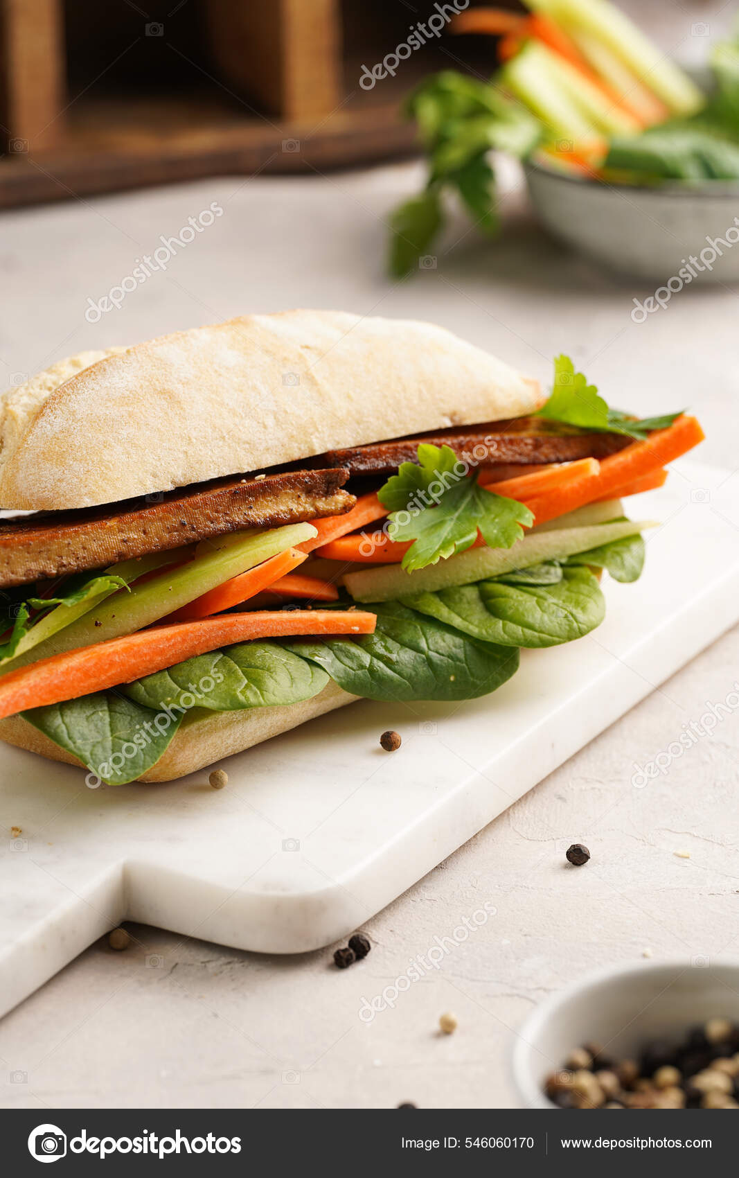 Traditional Vietnamese Banh Sandwich Sliced Smoked Tofu Fresh Spinach ...