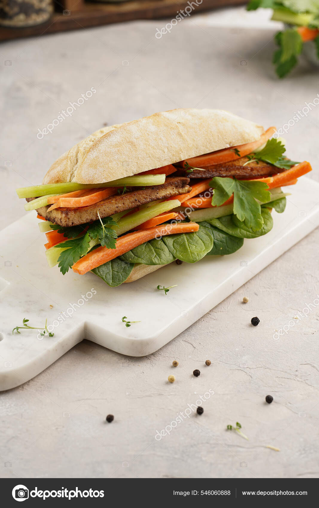 Traditional Vietnamese Banh Sandwich Sliced Smoked Tofu Fresh Spinach ...