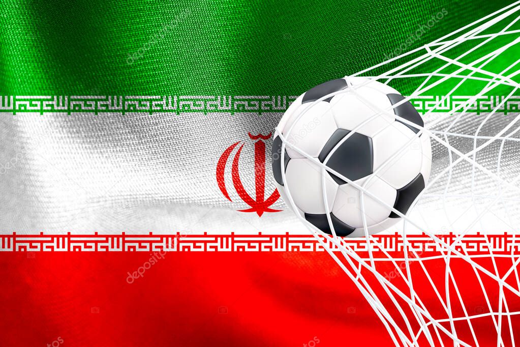 FIFA Copa del Mundo 2022, Ir n Bandera nacional con una pelota de f tbol en la red, Qatar 2022 ...