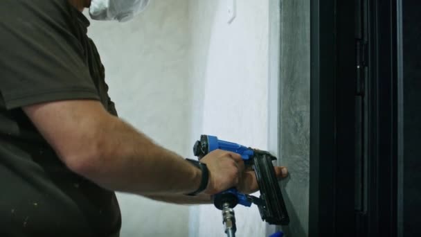 Professional Male Master Installing Doors Apartment — Stock Video ...