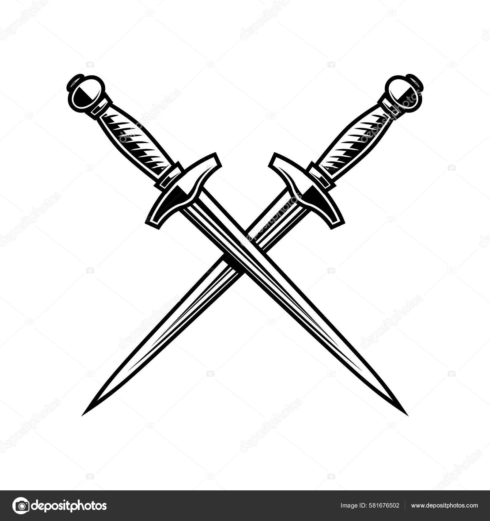 Illustration Crossed Daggers Engraving Style Design Element Logo Label ...