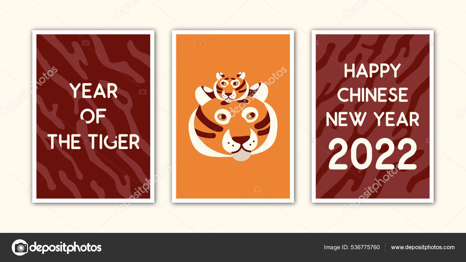 Set 2022 Chinese New Year Postcard Year Tiger Tiger Tiger Stock Vector ...