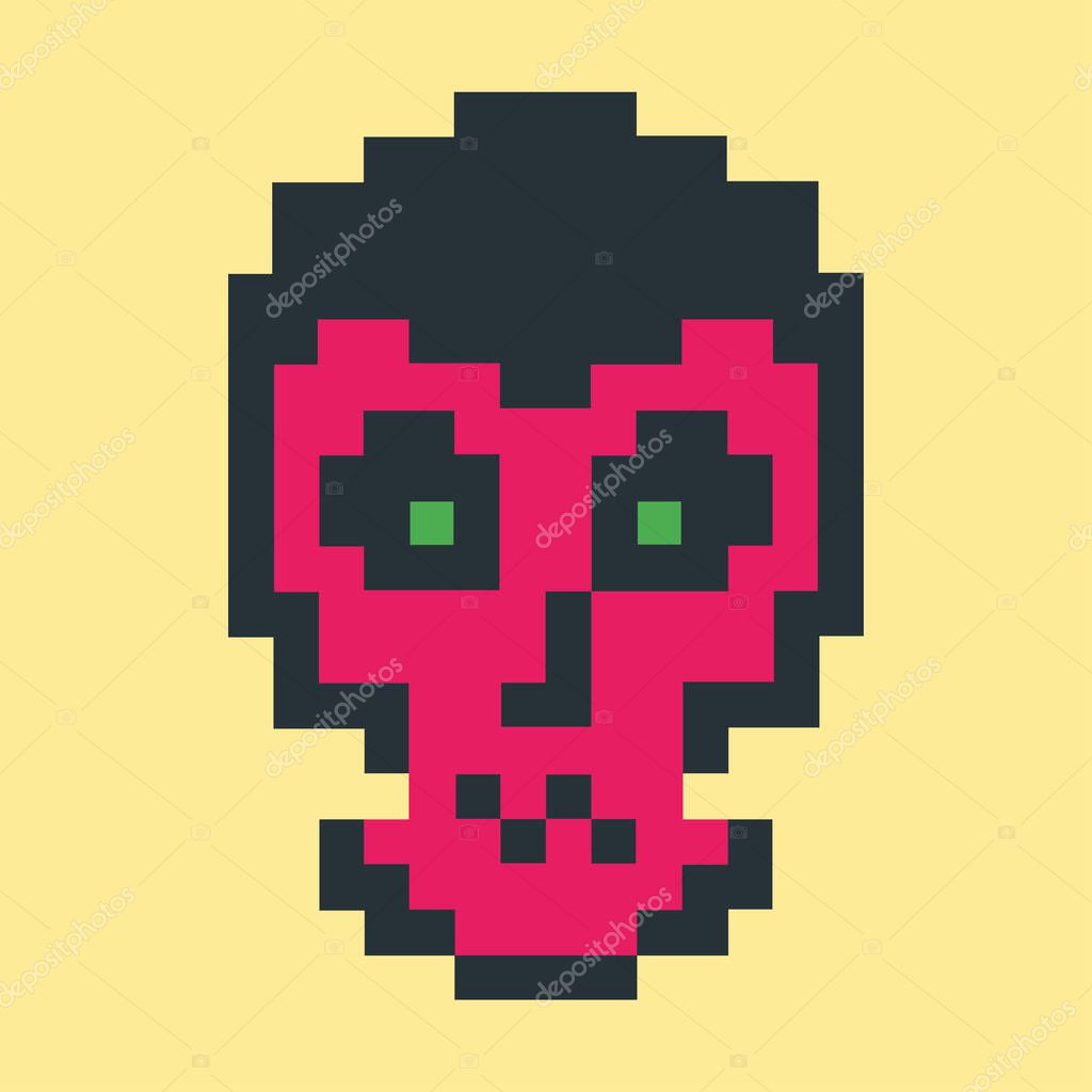 Cryptoskulls NFT. Cráneo rojo con ilustración de ojos verdes. Sprite de ...