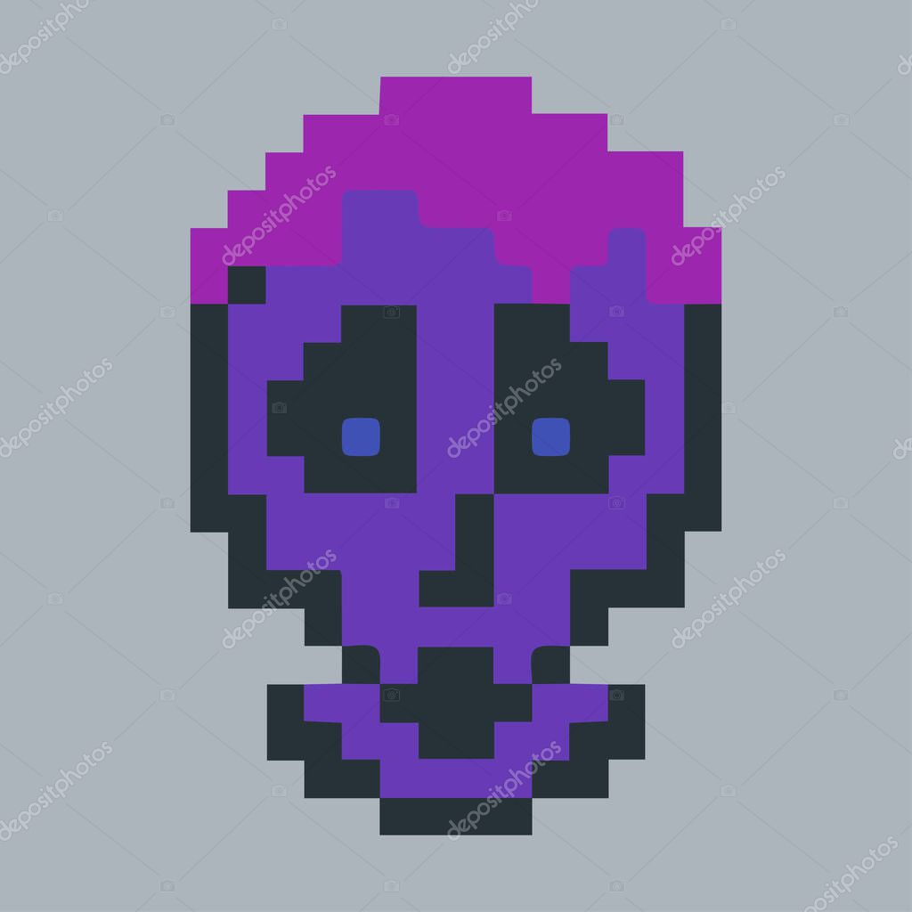 Crypto cráneos NFT. Cráneo pirata púrpura con ilustración de ojos ...
