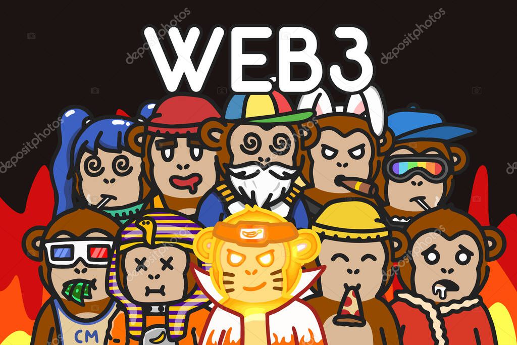 Web3 ilustración con cool monkes genesis carácter NFT arte ...