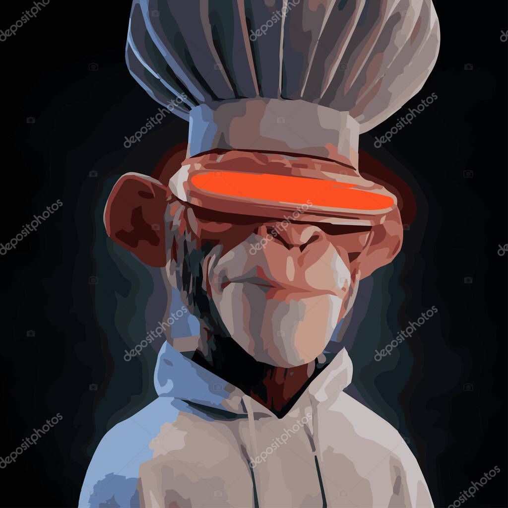 Carácter de mono aburrido 3D NFT. Mono con sombrero de chef y ojos ...