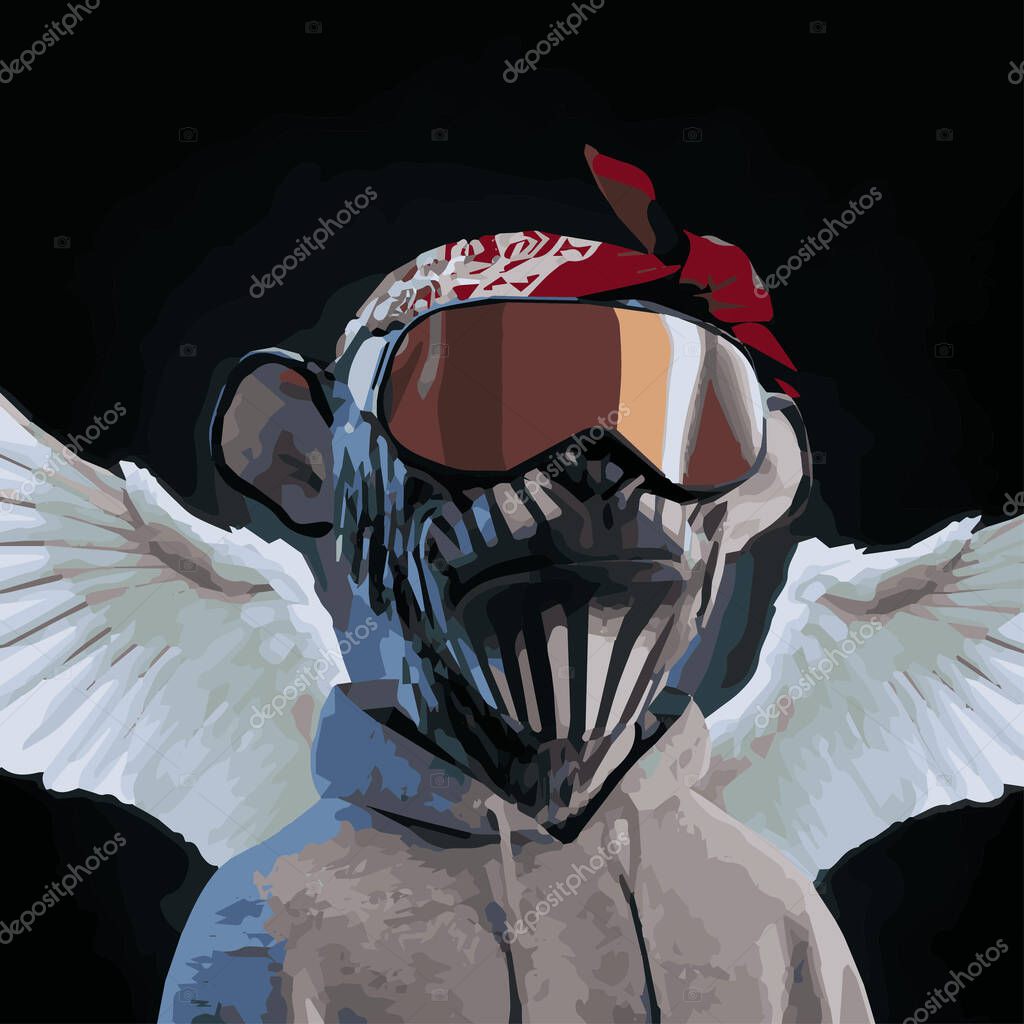 Carácter de mono aburrido 3D NFT. Mono con gafas y alas traje avatar ...