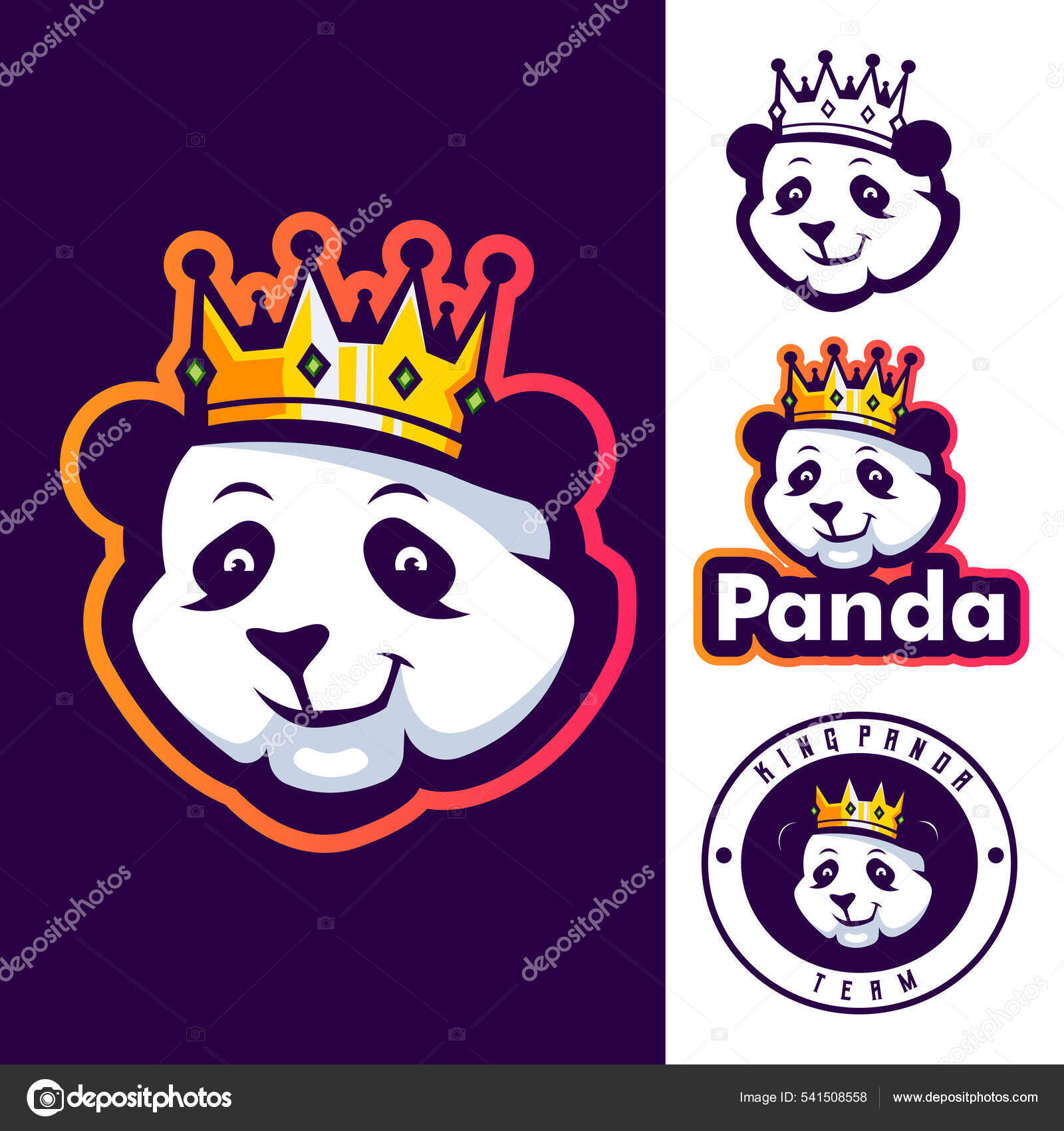 Panda Nosí Královskou Korunu Panda Karikatura Set Maskot Logo Design ...